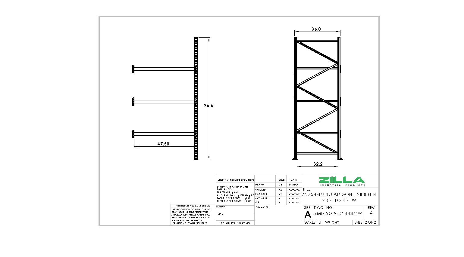 8FT H X 3FT W ASSEMBLY WITH 4FT BEAMS 3 SHELVES - Zilla Industrial ...