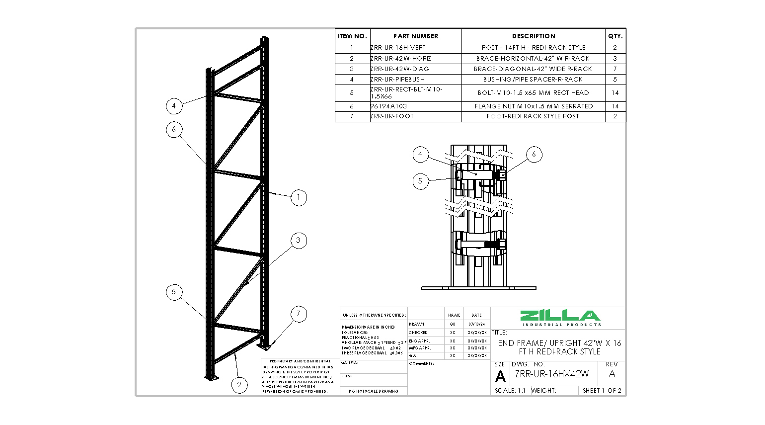UPRIGHT, 16 FT H X 42'' W REDI-RACK STYLE 22,000LBS PER SCETION - Zilla ...